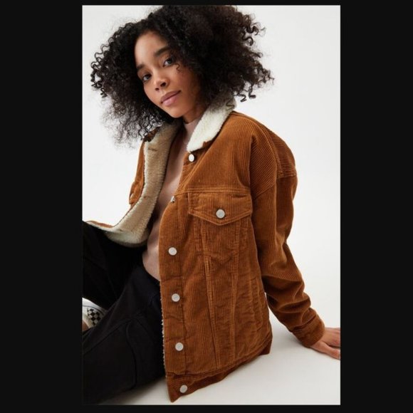 PacSun | Jackets & Coats | Pacsun Oversized Corduroy Sherpa Trucker Jacket Brown Xss | Poshmark